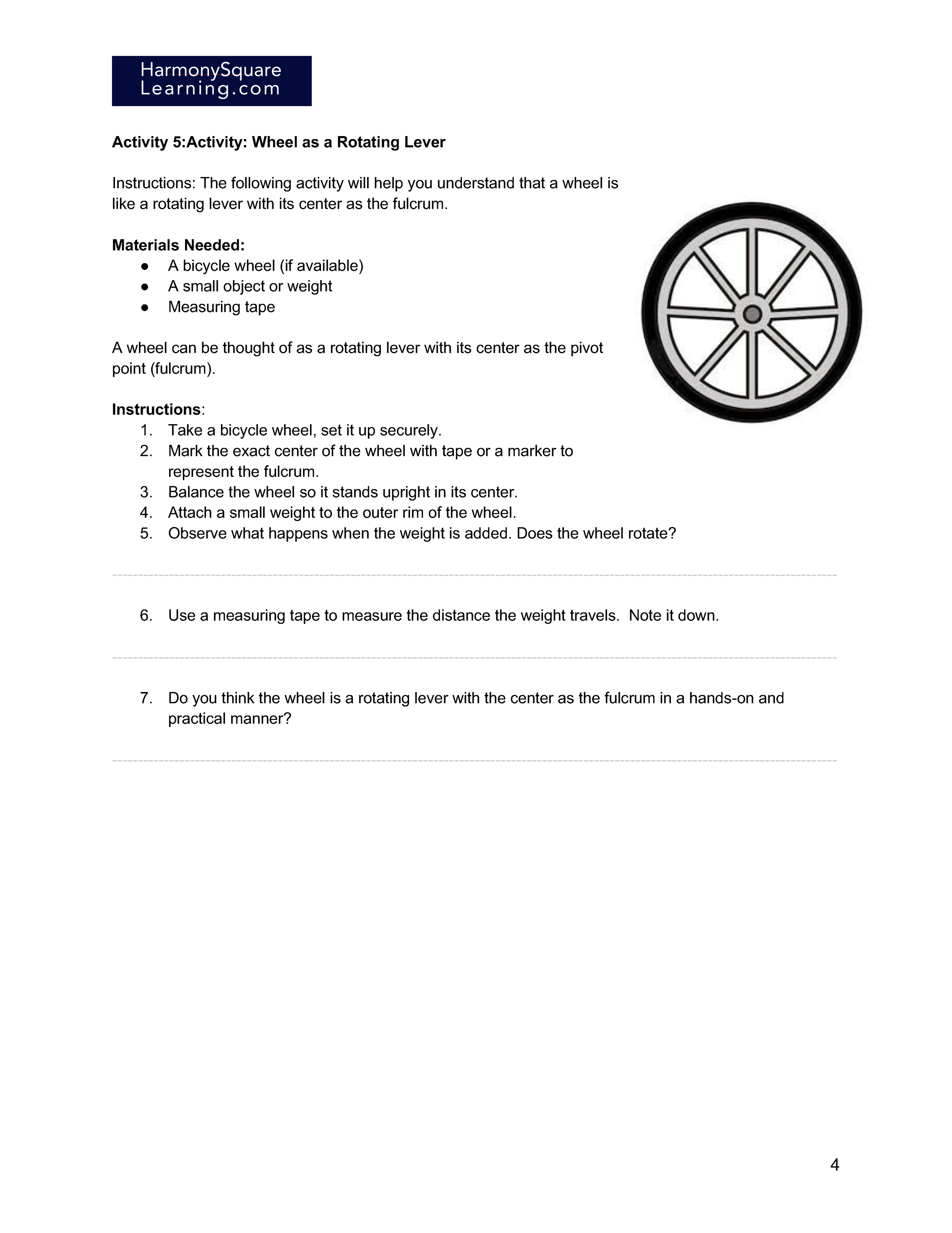'What is a fulcrum' worksheet — Harmony Square Learning