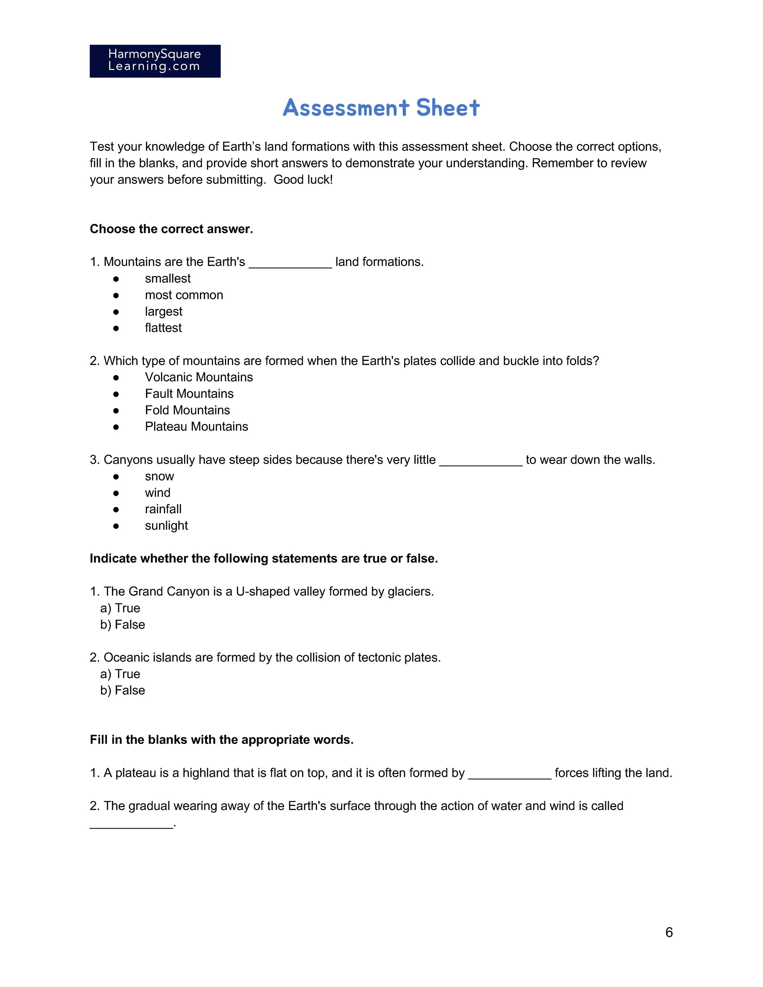 Earth's Land Formations — Lumina Learning