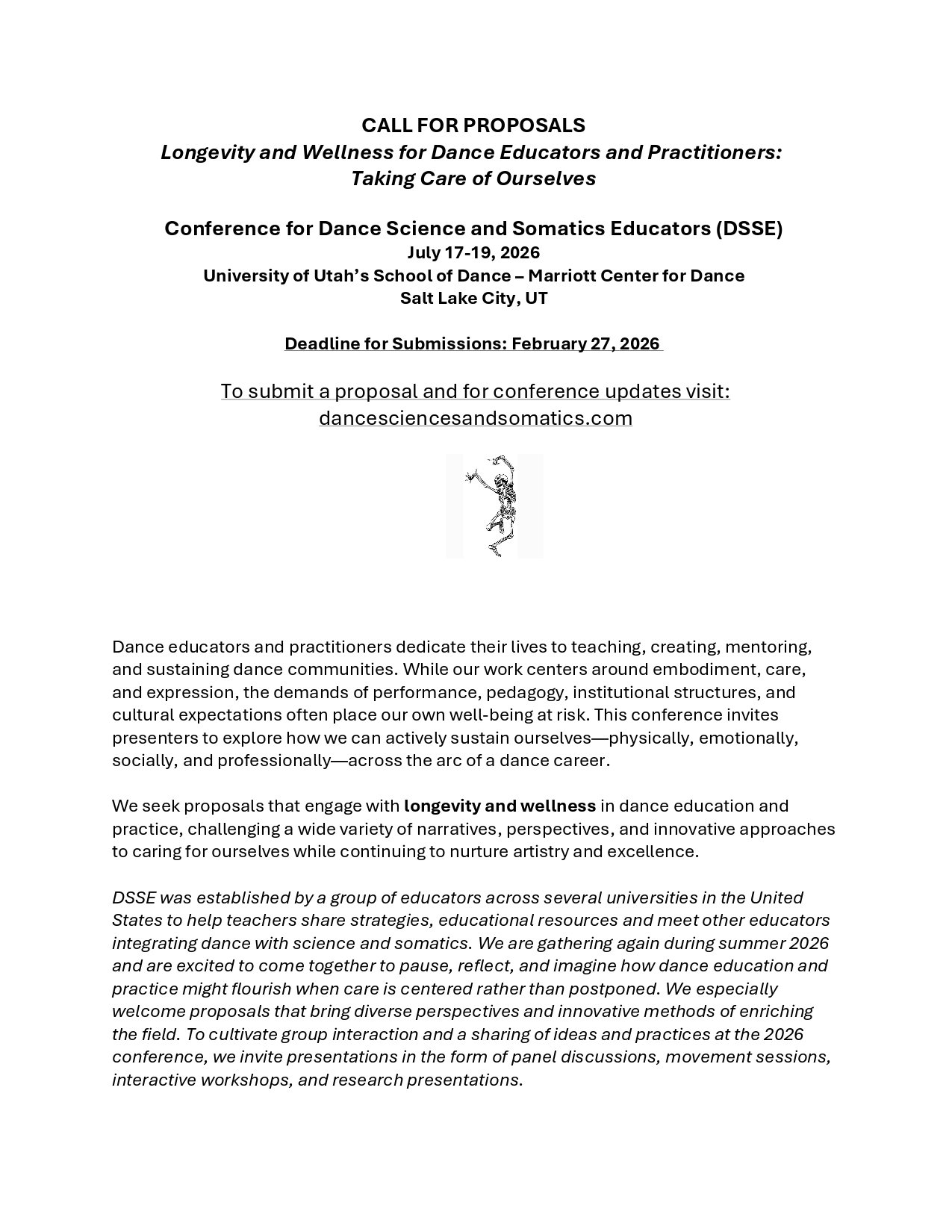 Dance Science and Somatics Educators Conference — University of Utah ...