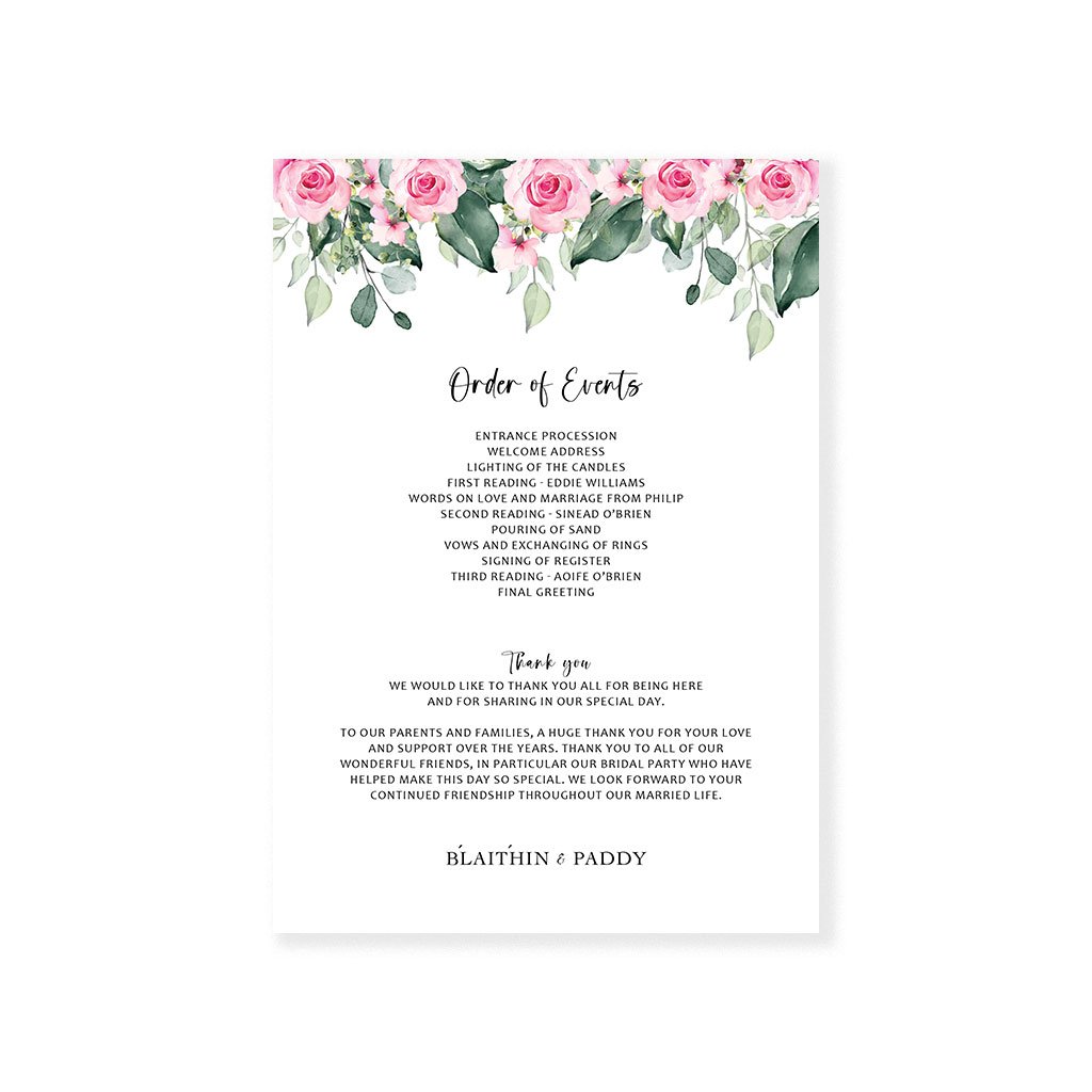 Enchanting Rose Petals | Order of Event Card — RubyRoo Design