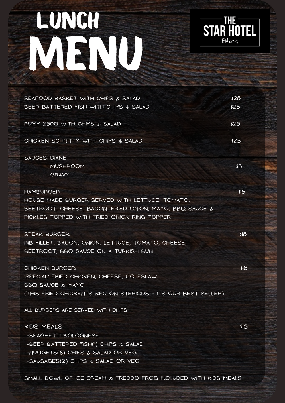 Menu — The Star Eidsvold