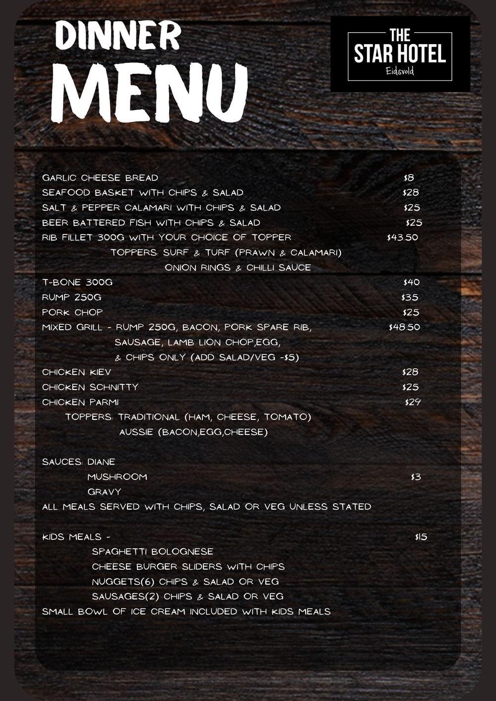 Menu — The Star Eidsvold