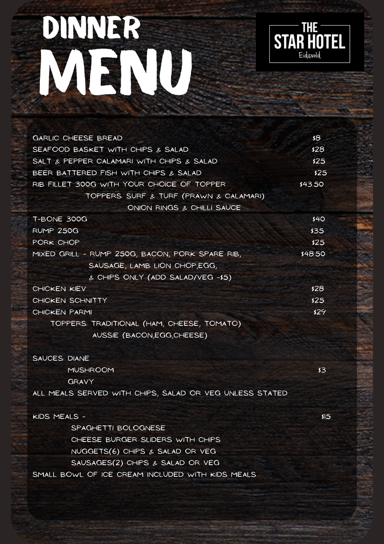 Menu — The Star Eidsvold