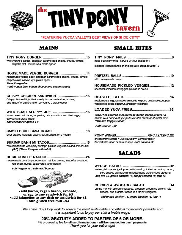 MENU — The Tiny Pony Tavern