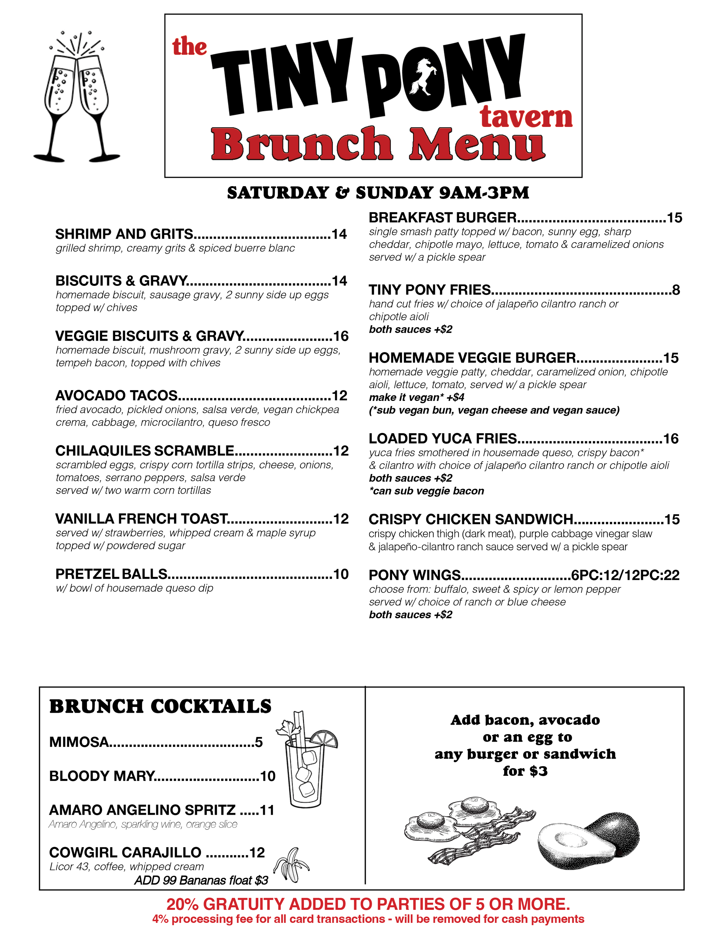 MENUS — The Tiny Pony Tavern