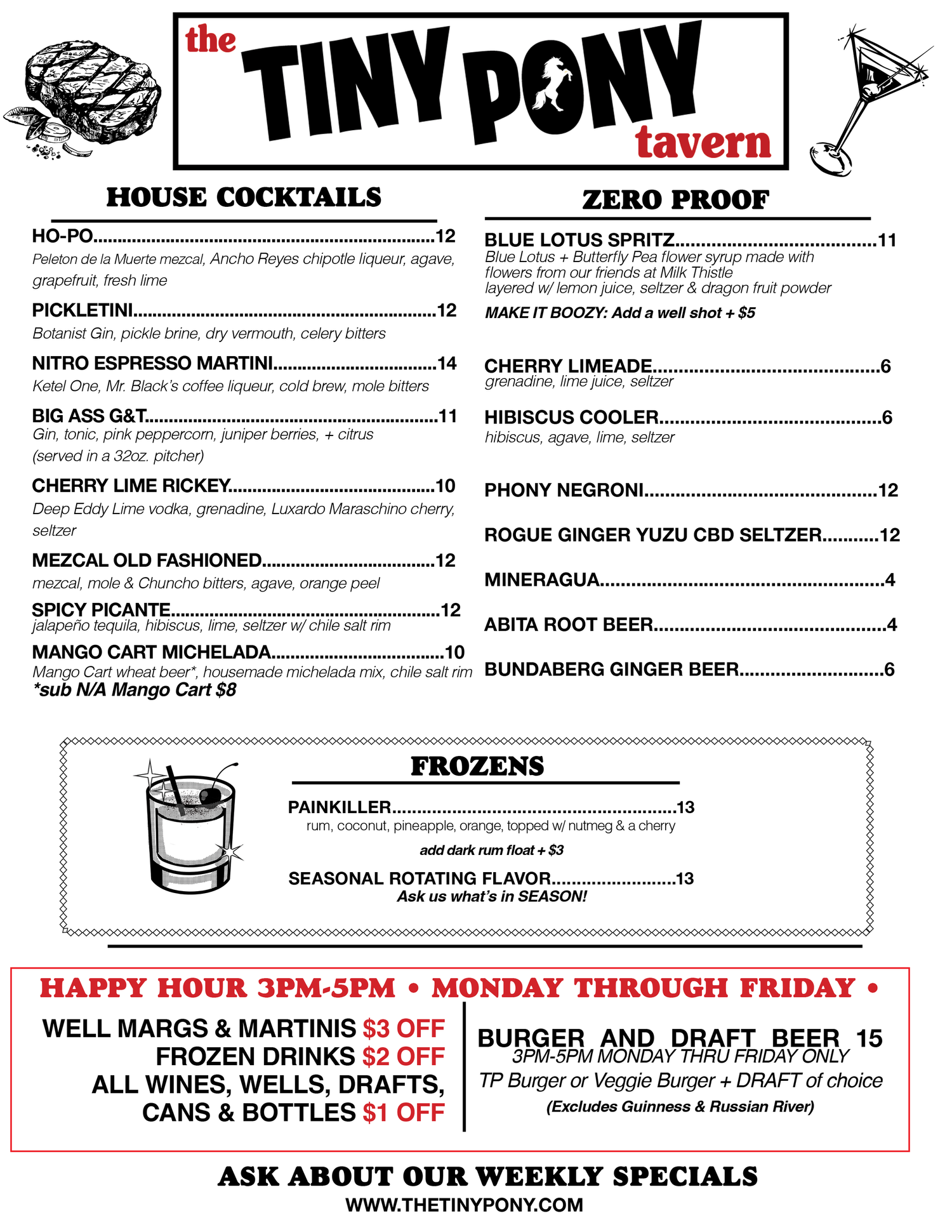 MENU — The Tiny Pony Tavern