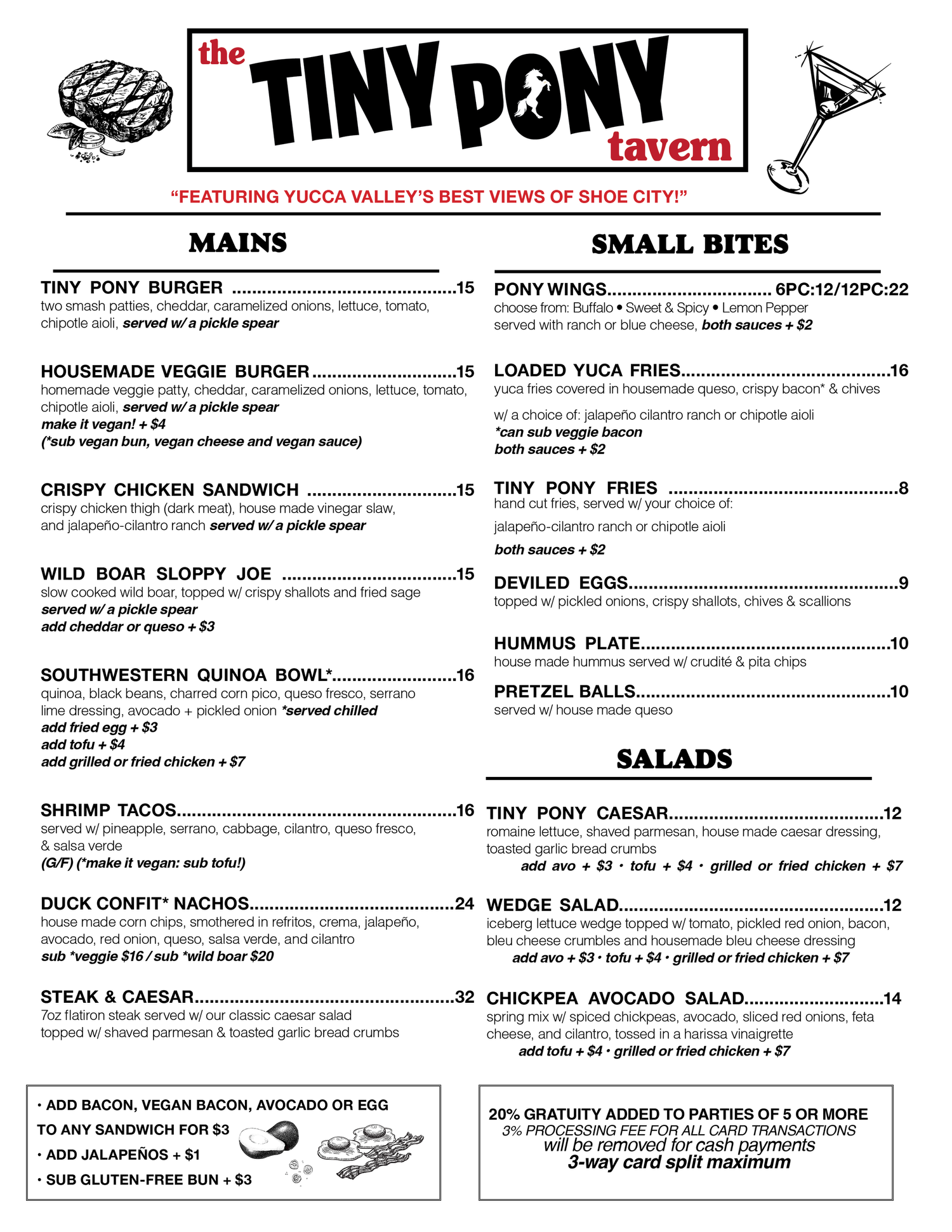 MENUS — The Tiny Pony Tavern