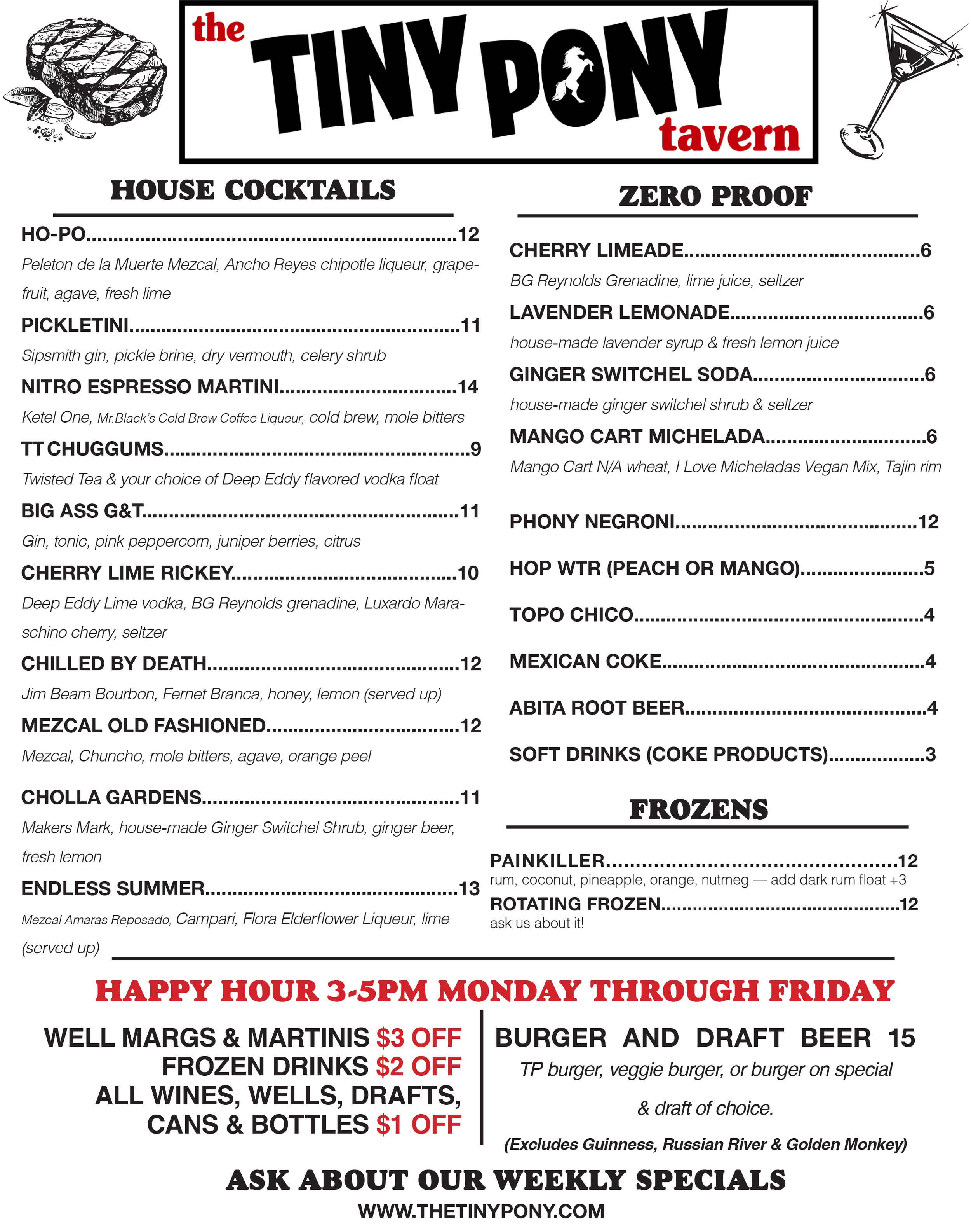 MENU — The Tiny Pony Tavern
