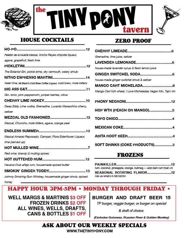 MENU — The Tiny Pony Tavern