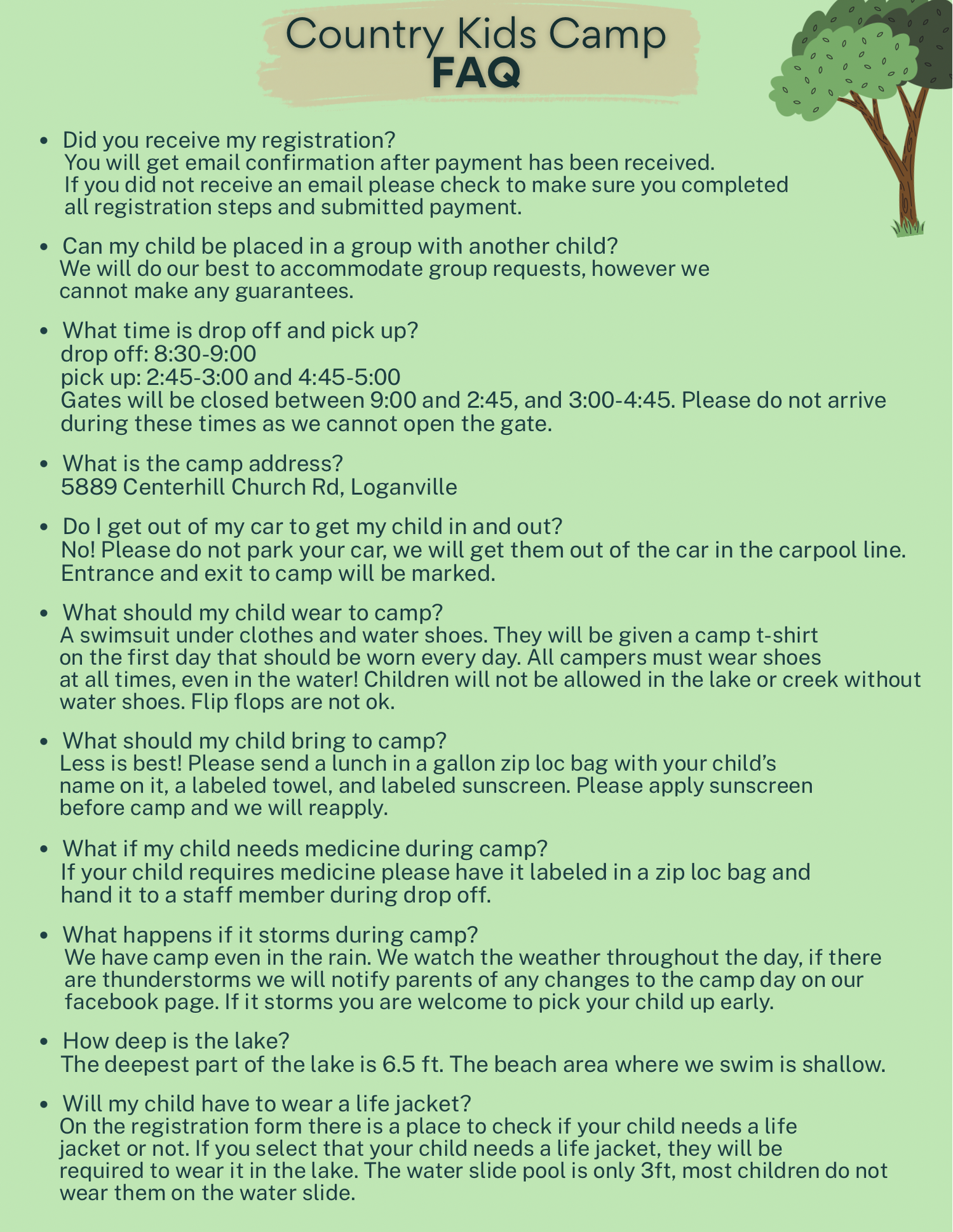 CAMP FAQ — COUNTRY KIDS CAMP
