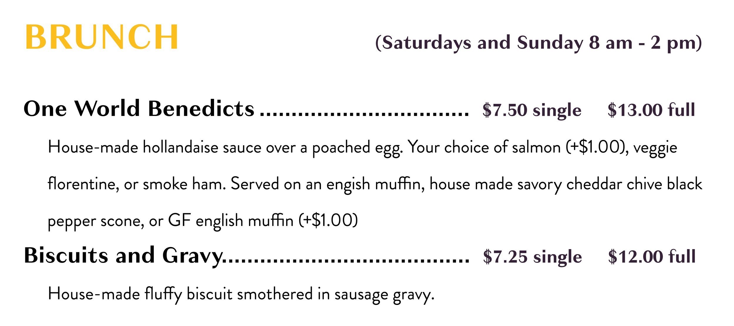 Food Menu — One World Cafe