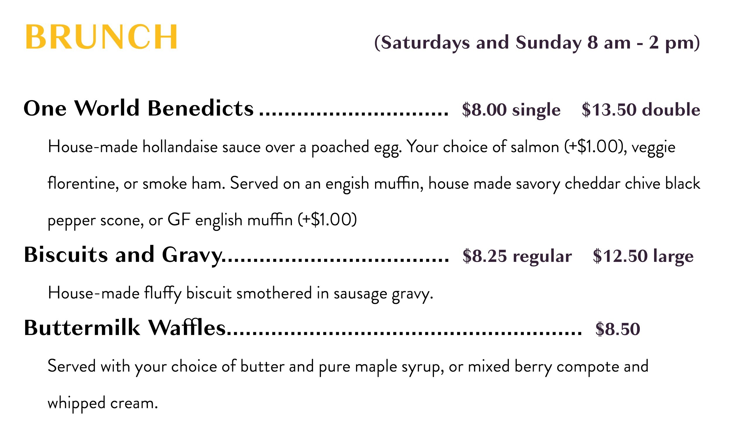 Food Menu — One World Cafe