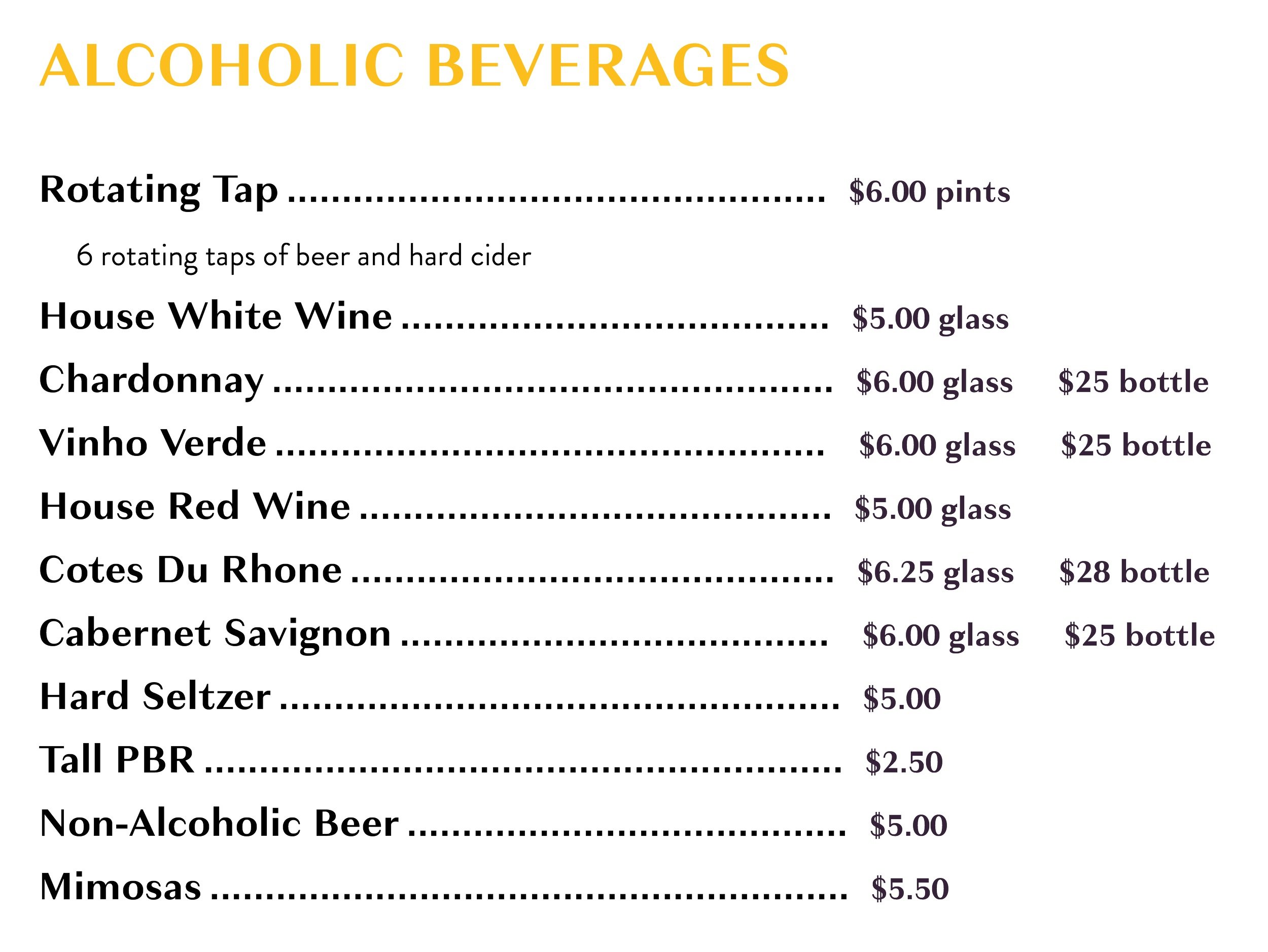 Drink Menu — One World Cafe