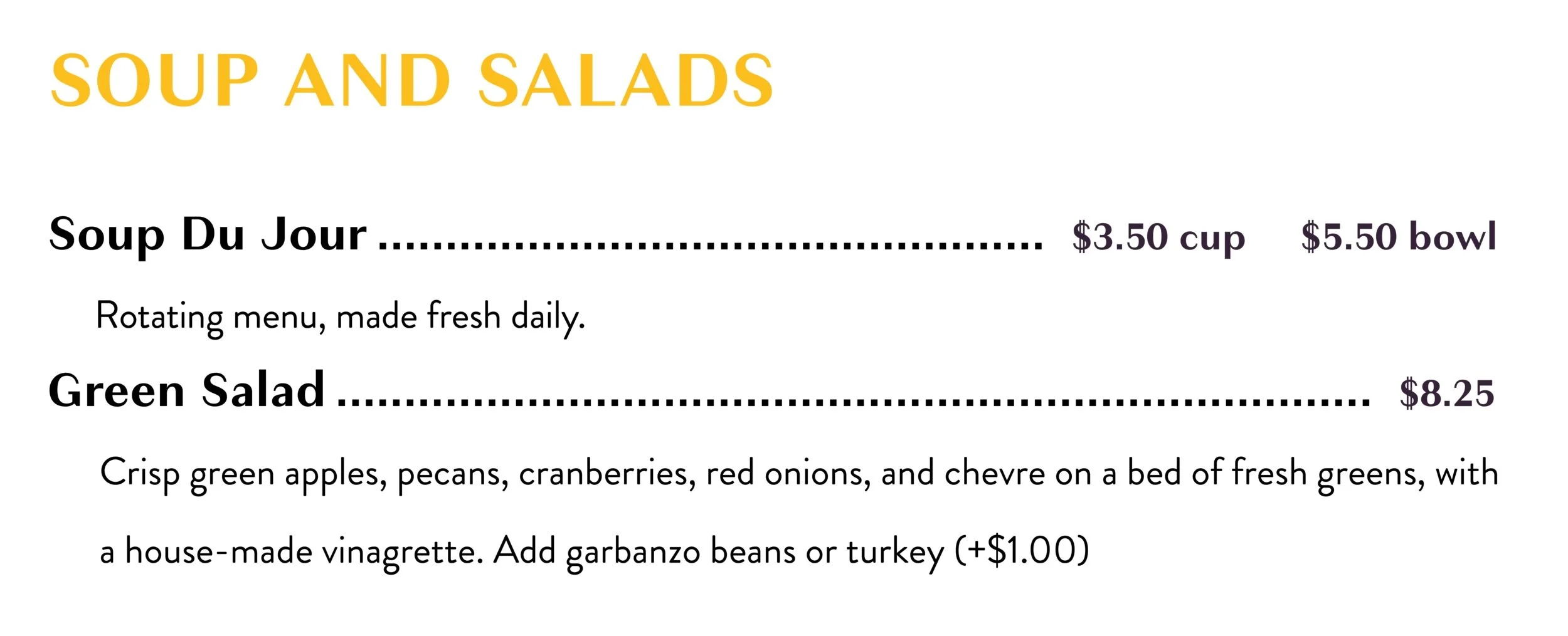 Food Menu — One World Cafe