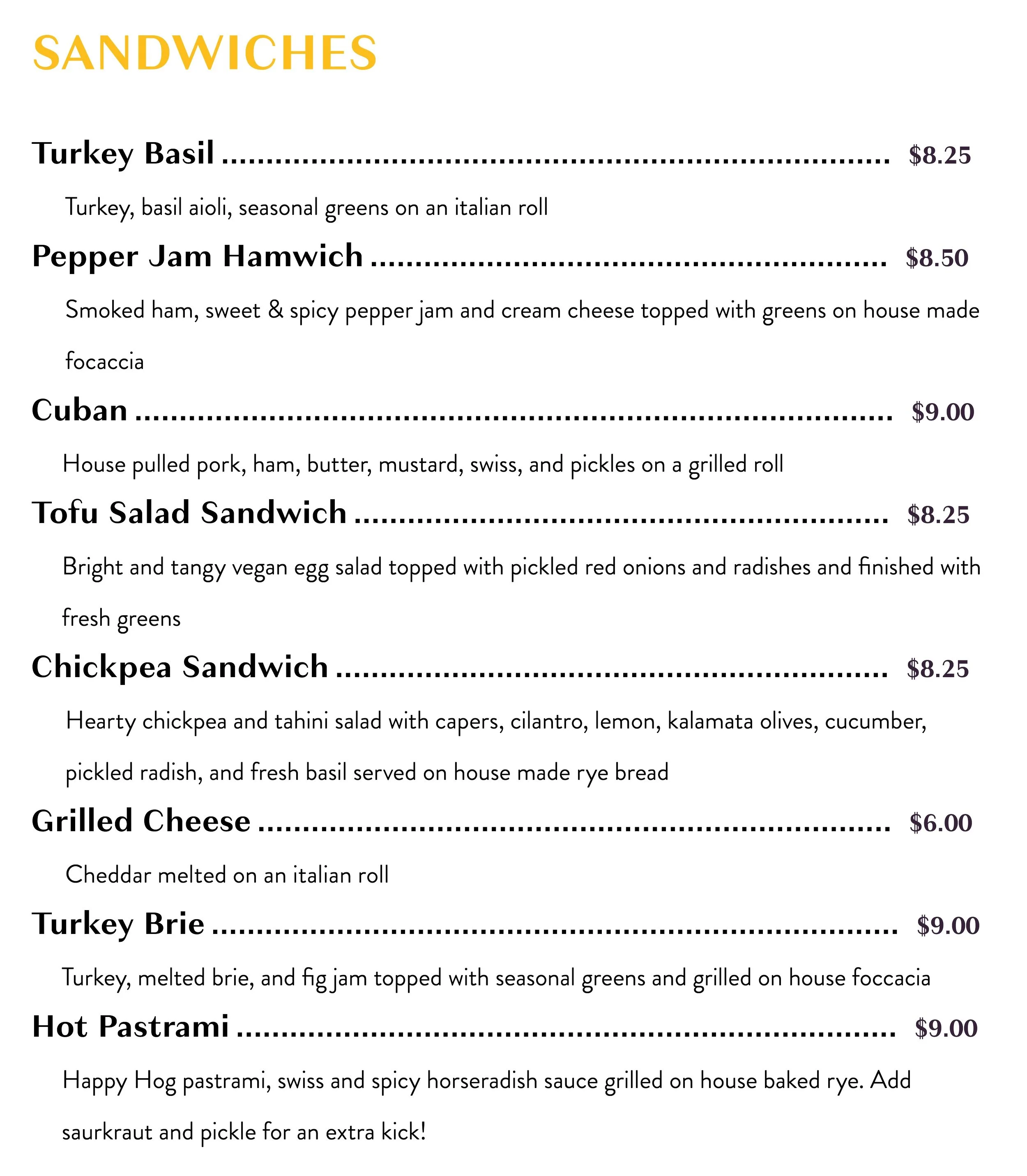 Food Menu — One World Cafe