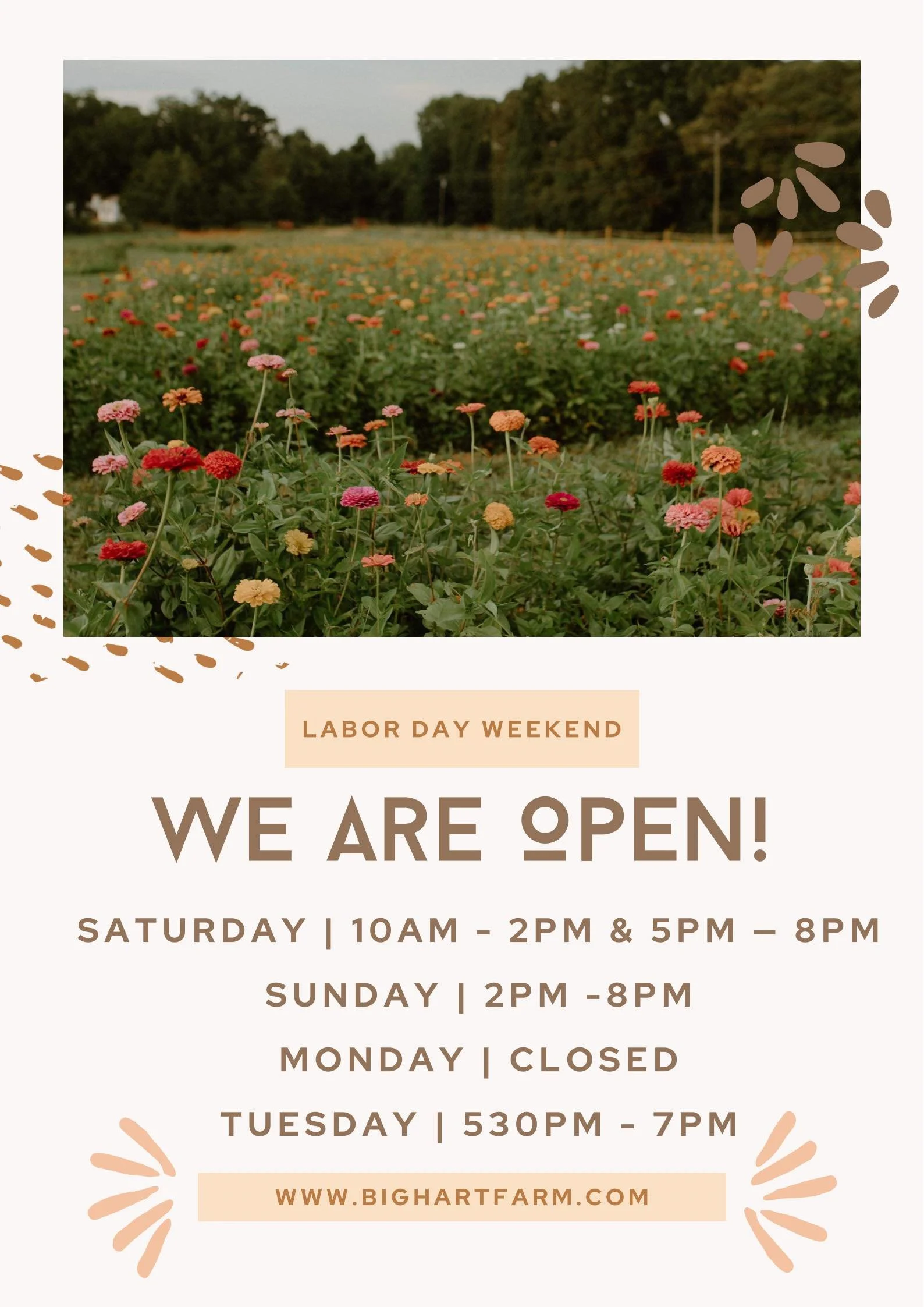 Labor Day Weekend Hours | Big Hart Farm