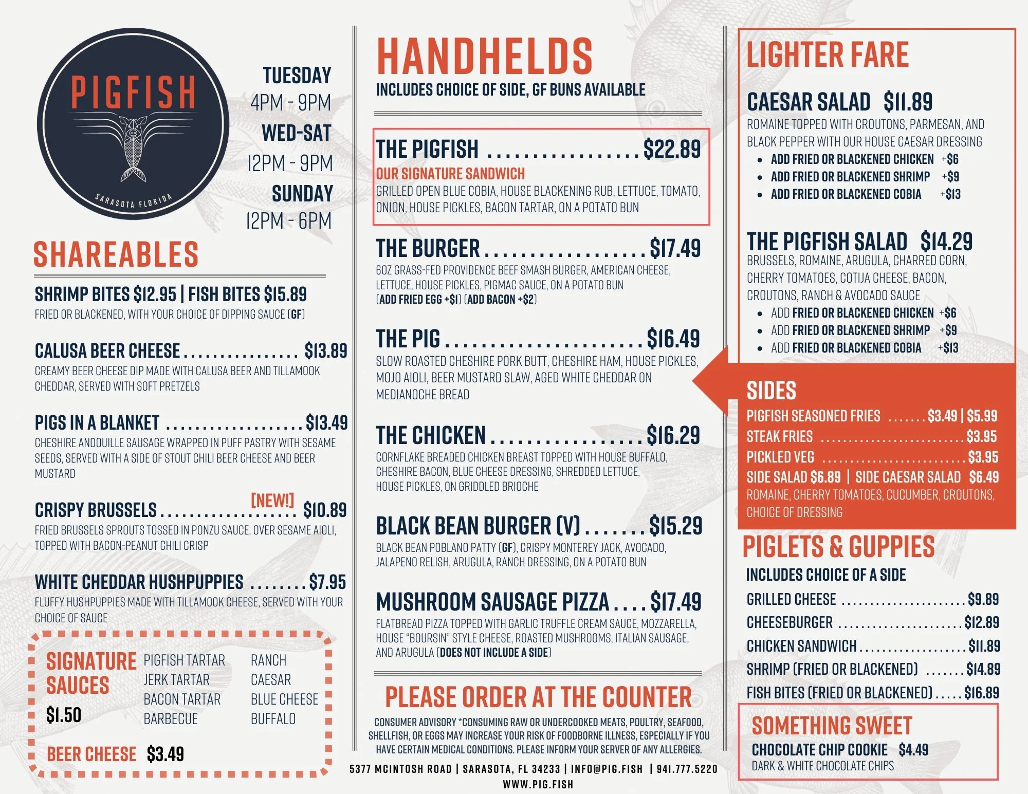 PigFish Menu — PigFish - Not Your Momma's Fish Sandwich.