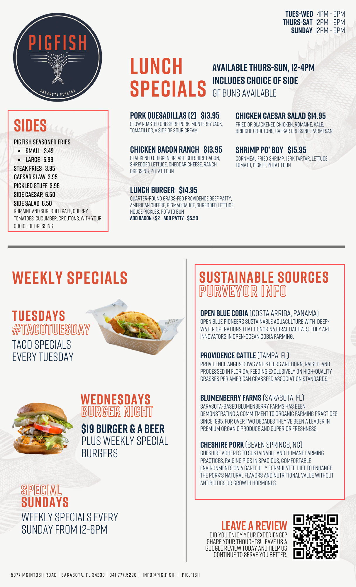 PigFish Menu — PigFish - Not Your Momma's Fish Sandwich.