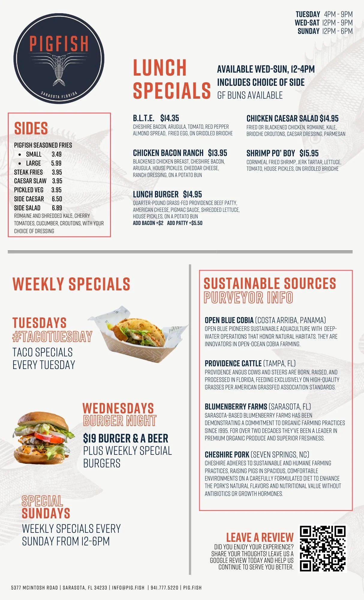 PigFish Menu — PigFish - Not Your Momma's Fish Sandwich.