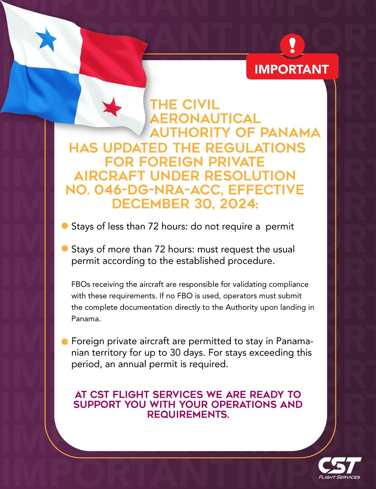 New Panama Landing Permit Regulation — CST Flight Services