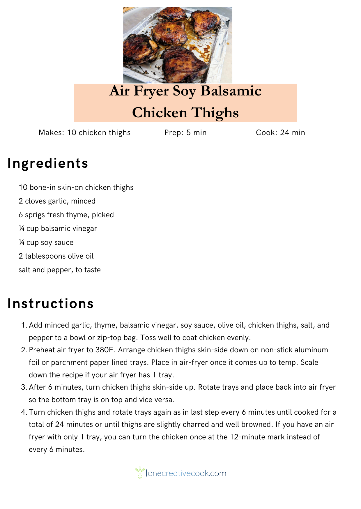 Air Fryer Soy Balsamic Chicken Thighs — One Creative Cook