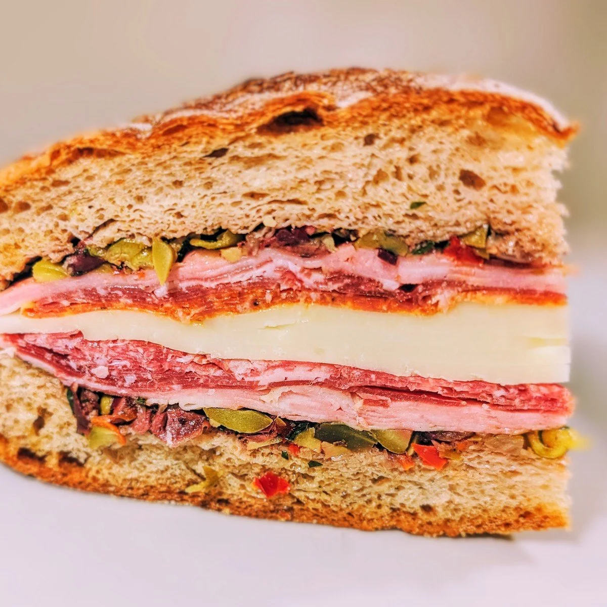 Giant Muffaletta Sandwich with Homemade Olive Spread Recipe
