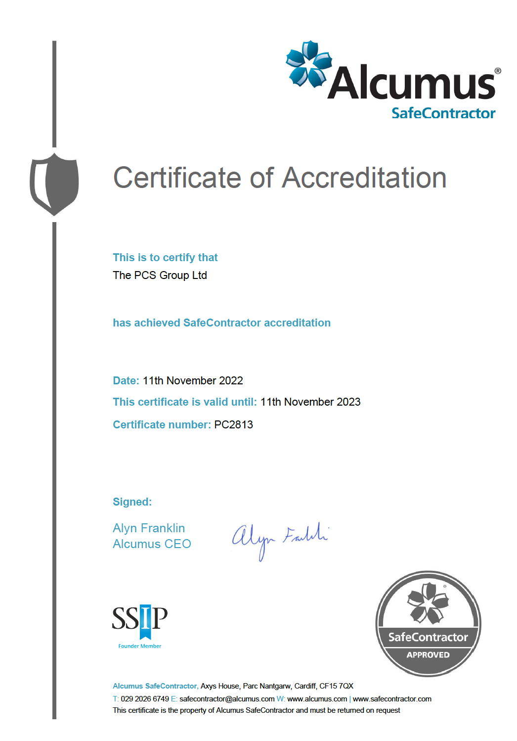 SC Certificate — The PCS Group