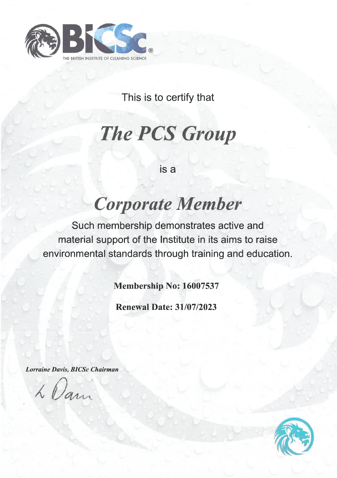 BICS Certificate — The PCS Group