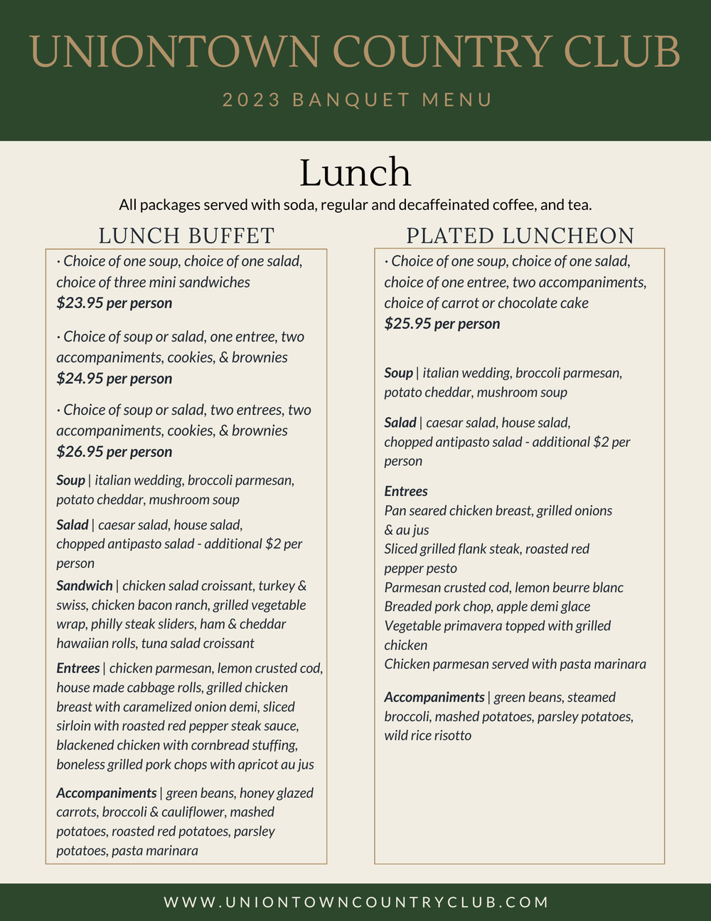 Banquet Menu — Uniontown Country Club