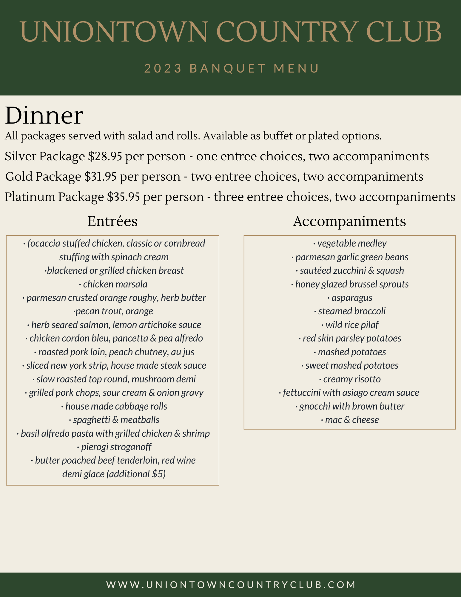 Banquet Menu — Uniontown Country Club
