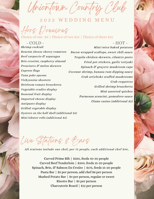 Wedding Menu — Uniontown Country Club