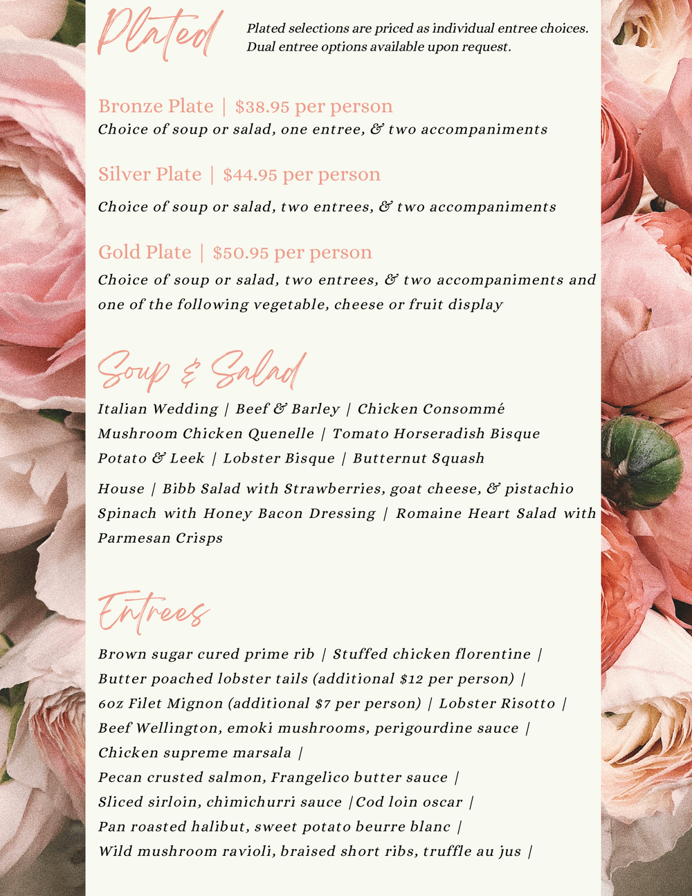 Wedding Menu — Uniontown Country Club