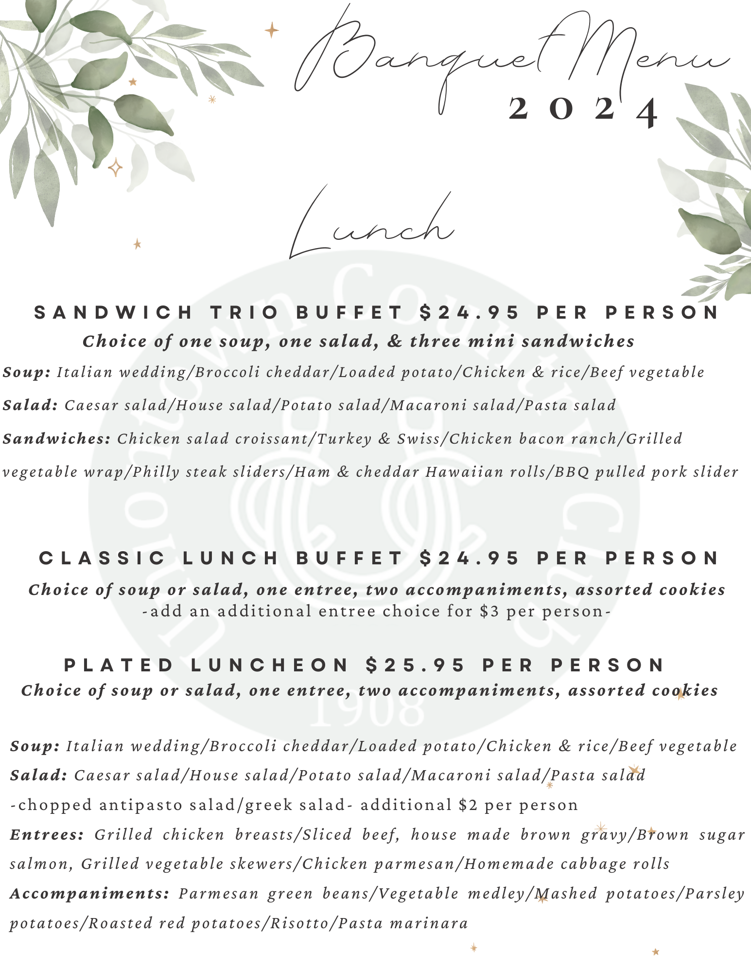 Banquet Menu — Uniontown Country Club