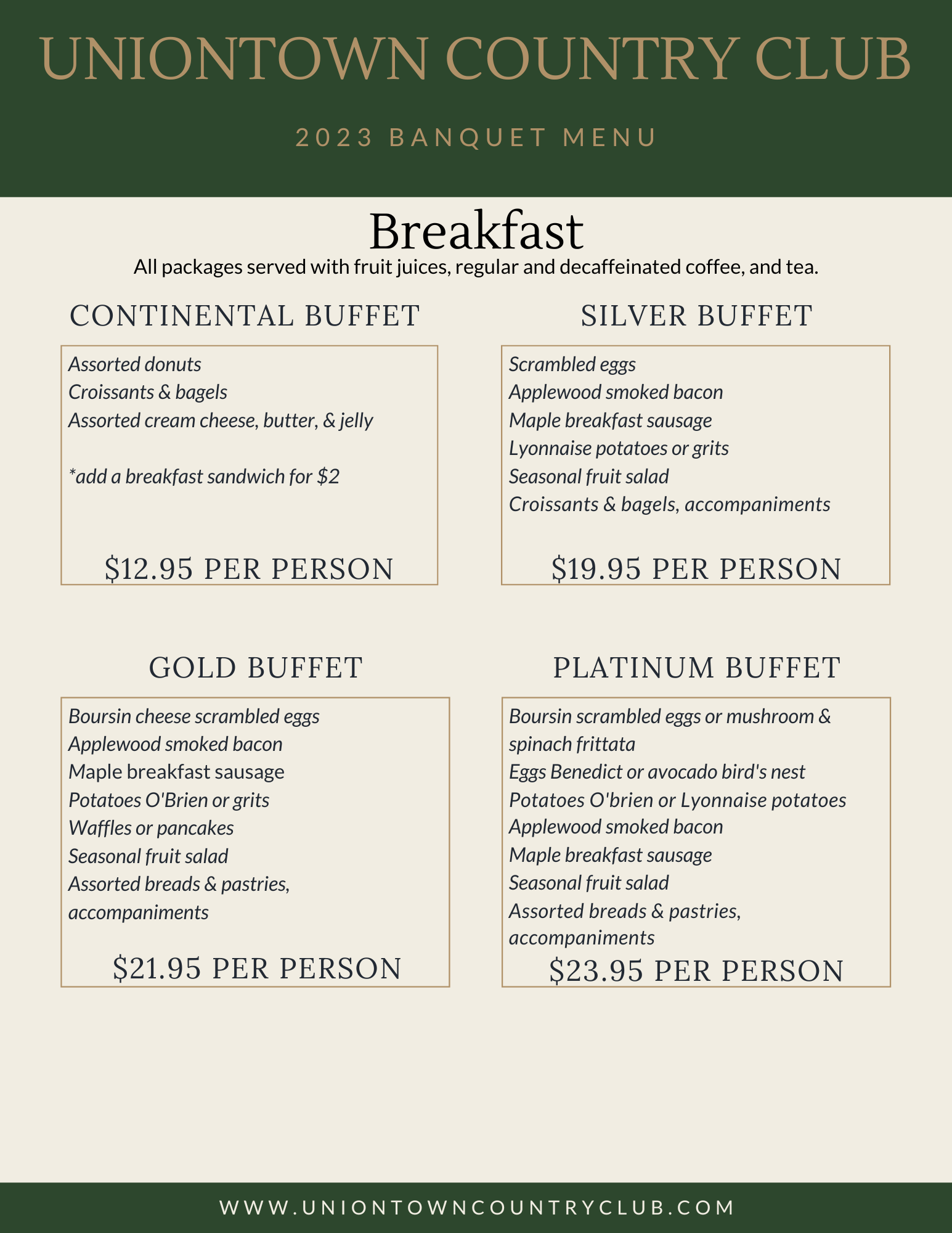 Banquet Menu — Uniontown Country Club