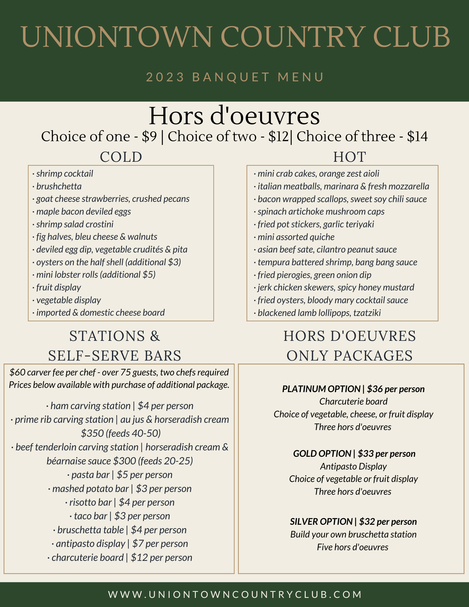 Banquet Menu — Uniontown Country Club