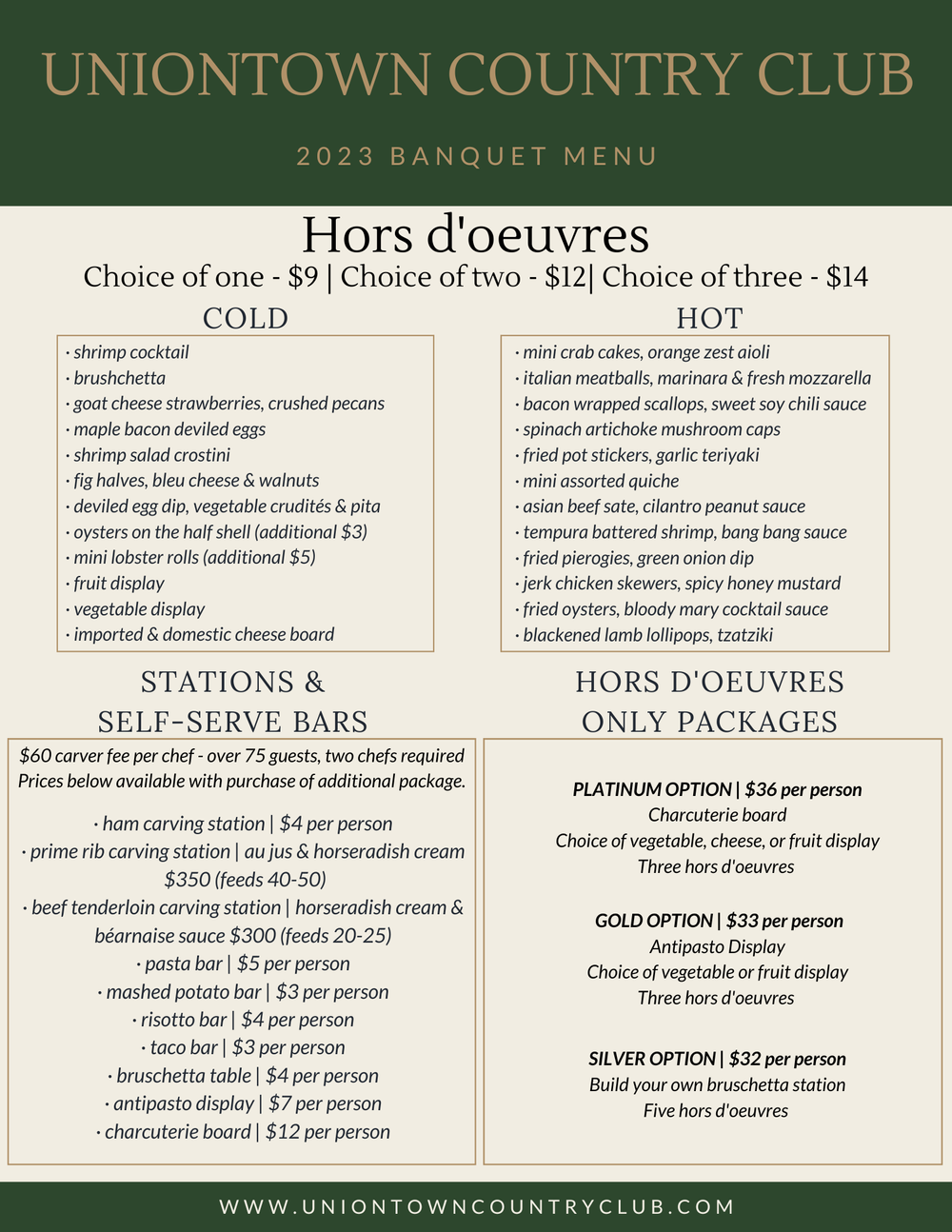 Banquet Menu — Uniontown Country Club