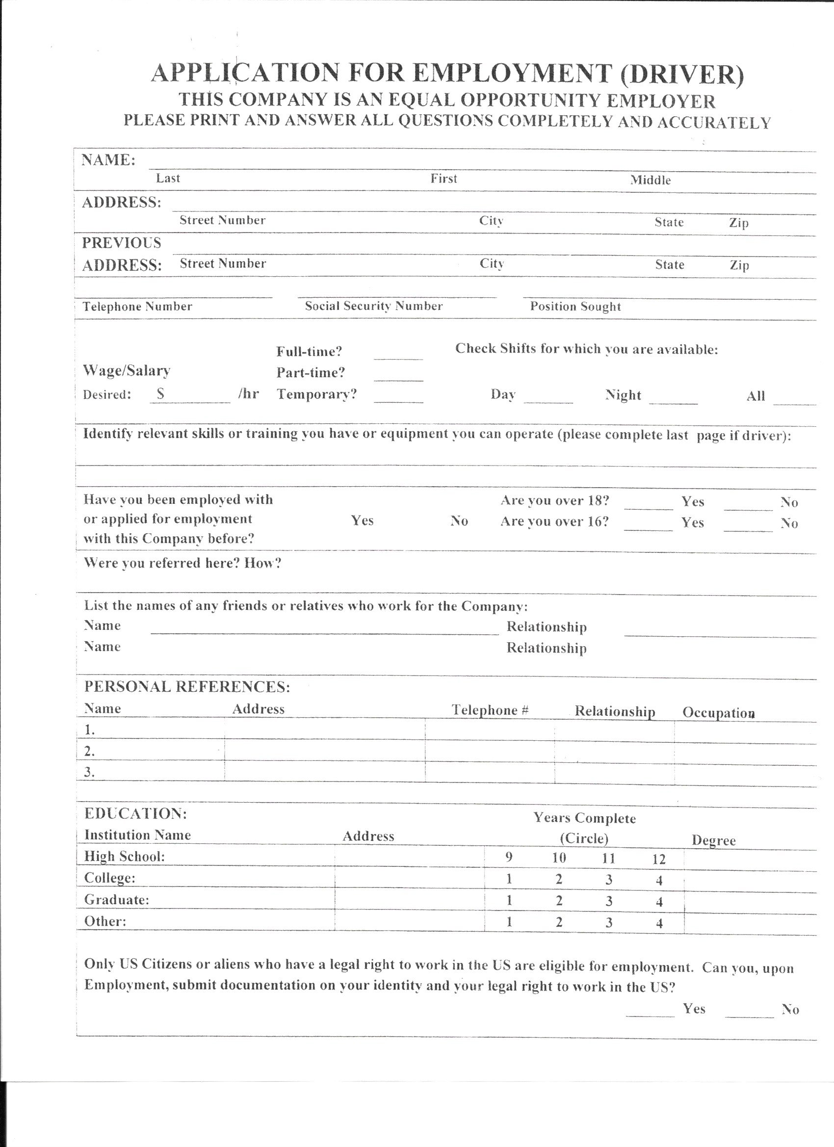 Job Application — Richard's Sanitation