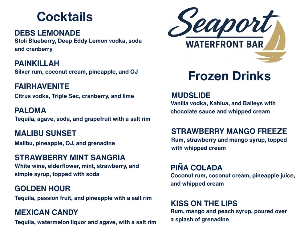 Cocktail & Drink Menu — Seaport Waterfront Bar