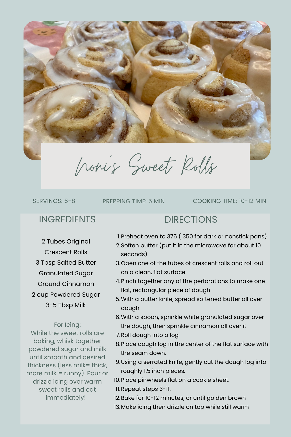 Noni’s Sweet Rolls — Gracing the Table