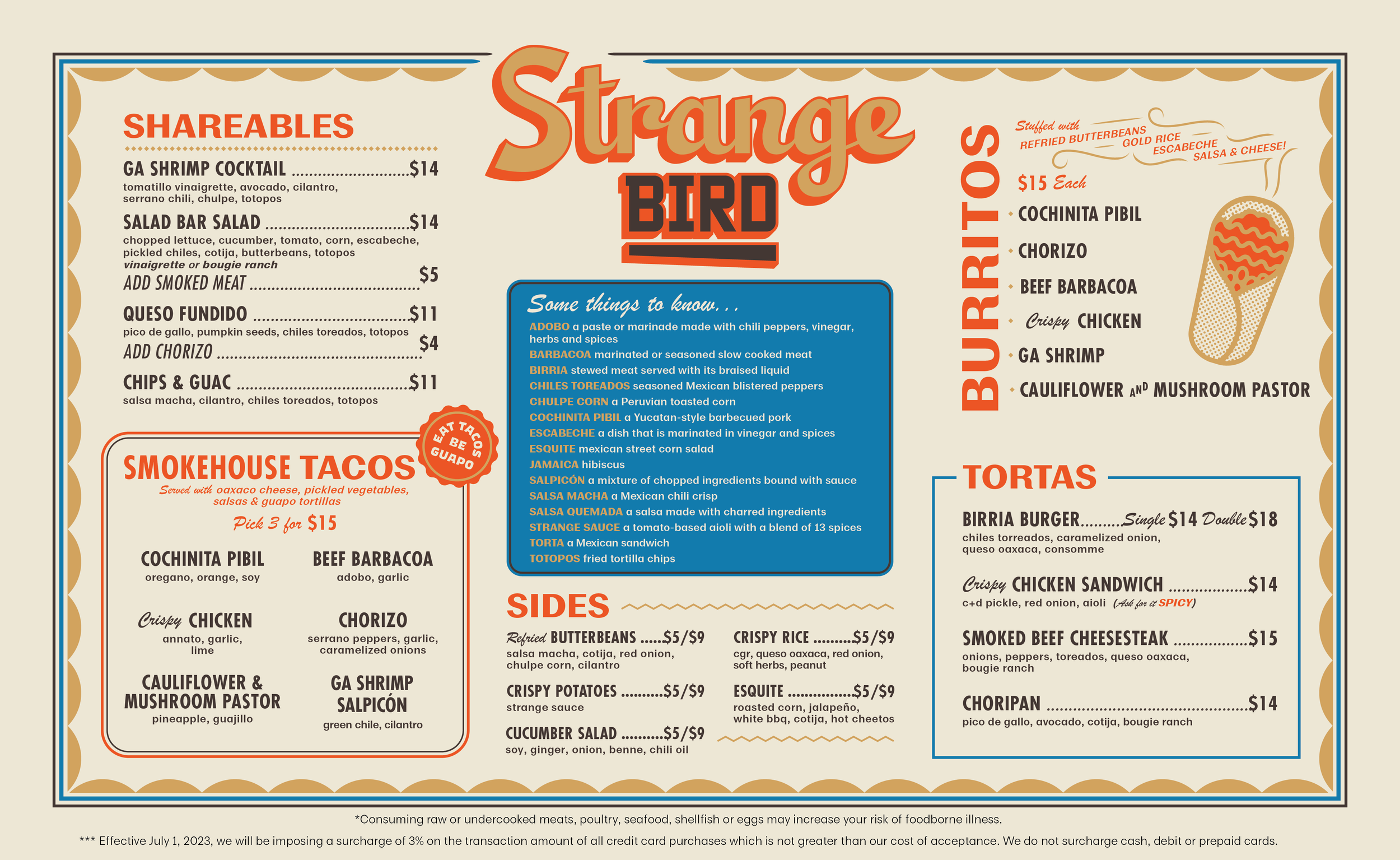 MENU — STRANGEBIRD SAVANNAH