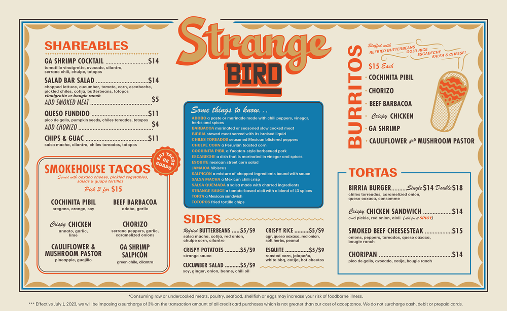 MENU — STRANGEBIRD SAVANNAH