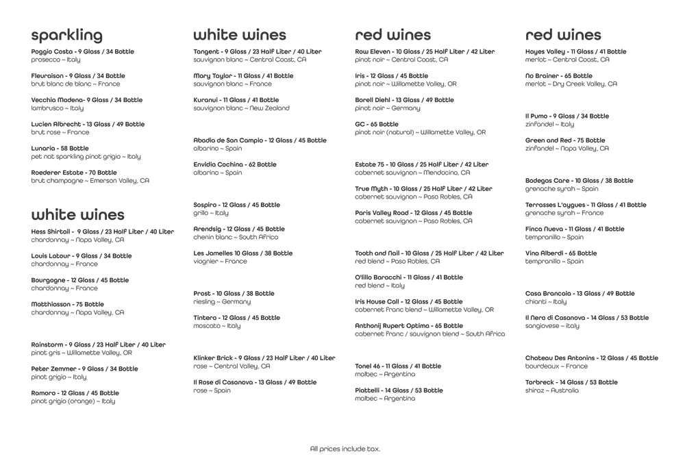 Menu 1 — Bread Cheese Wine