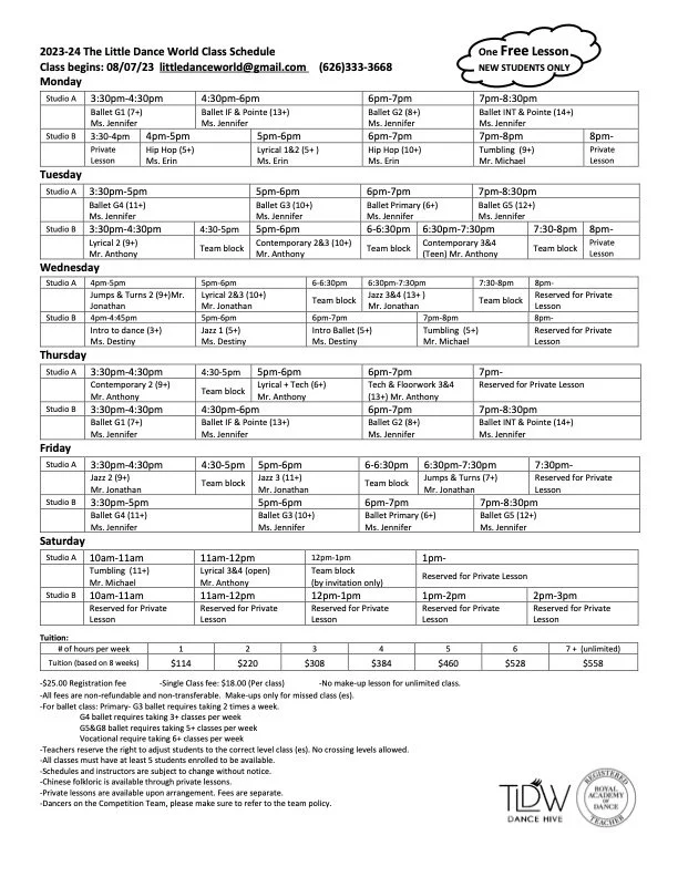 Class Schedule — TLDW