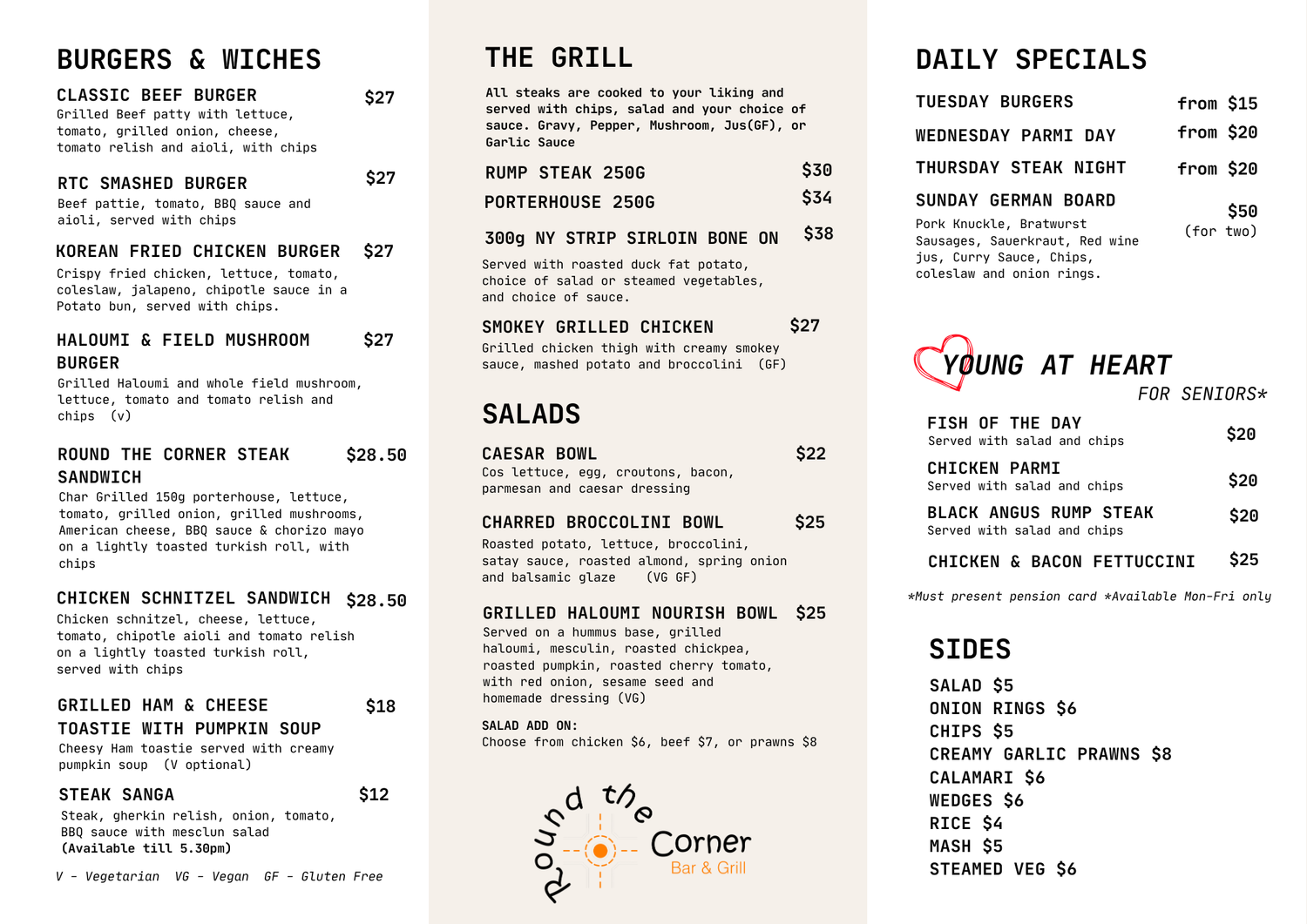 Menu — Round the Corner Bar & Grill