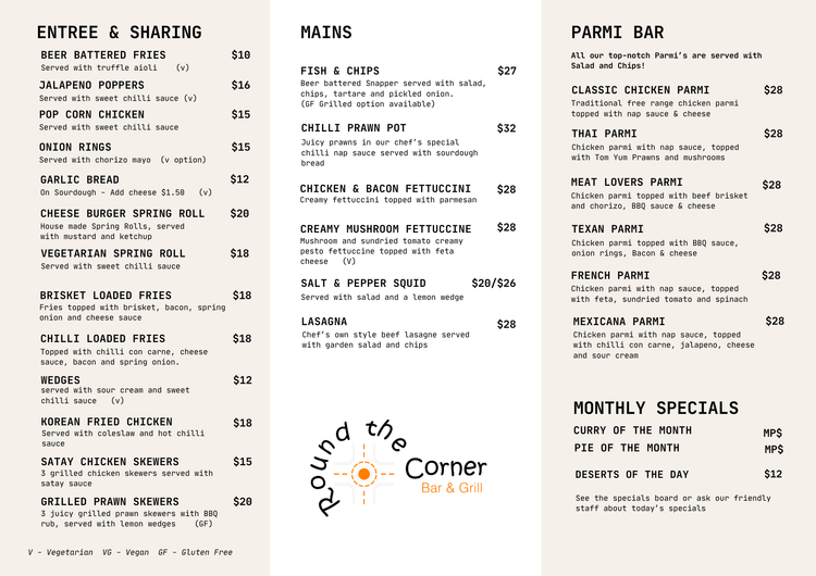Menu — Round the Corner Bar & Grill