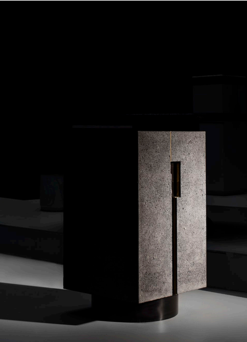 Amuleto Side Table – Lava Rock, Marble & Brass — GALERISTA