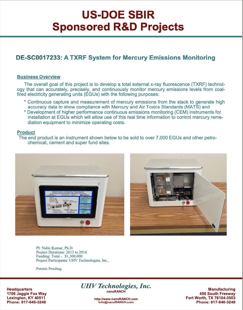 Products — UHV Technologies, Inc.