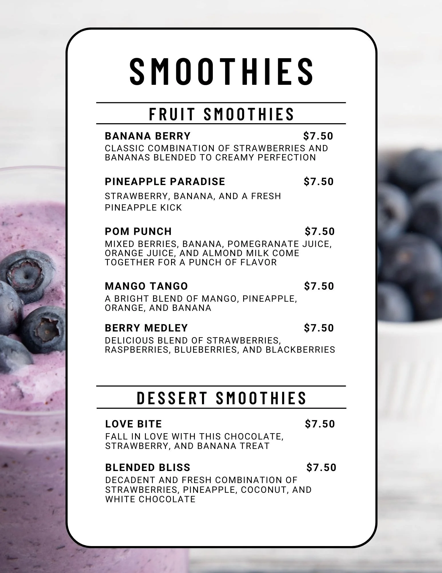 Menu — | THE DAILY BLEND | Sandwiches - Smoothies - Salads