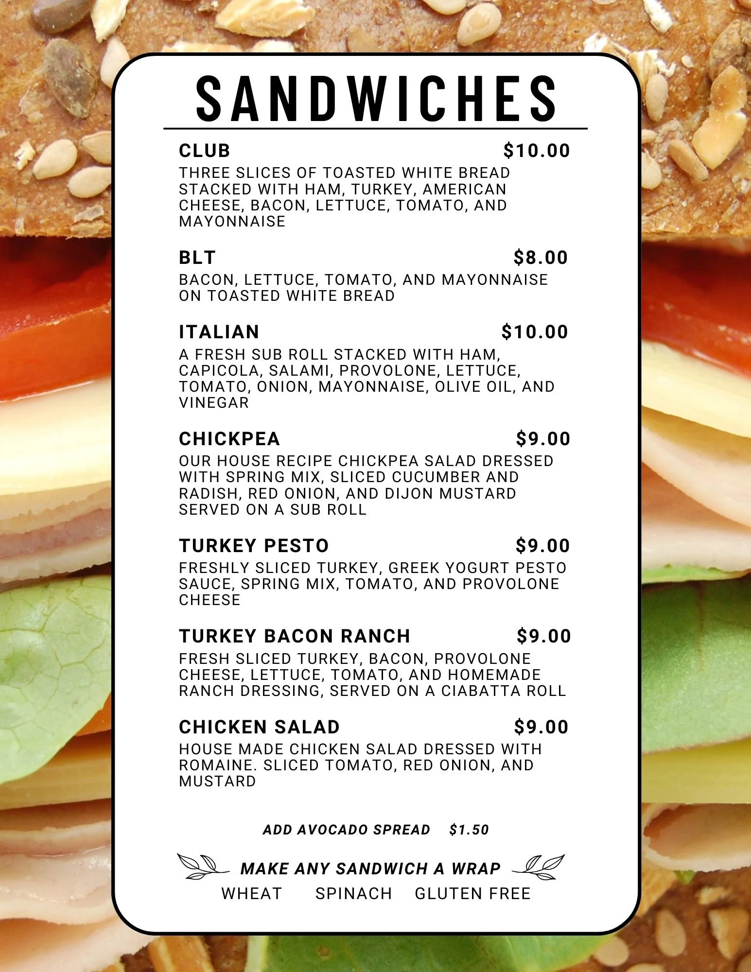 Menu — | THE DAILY BLEND | Sandwiches - Smoothies - Salads