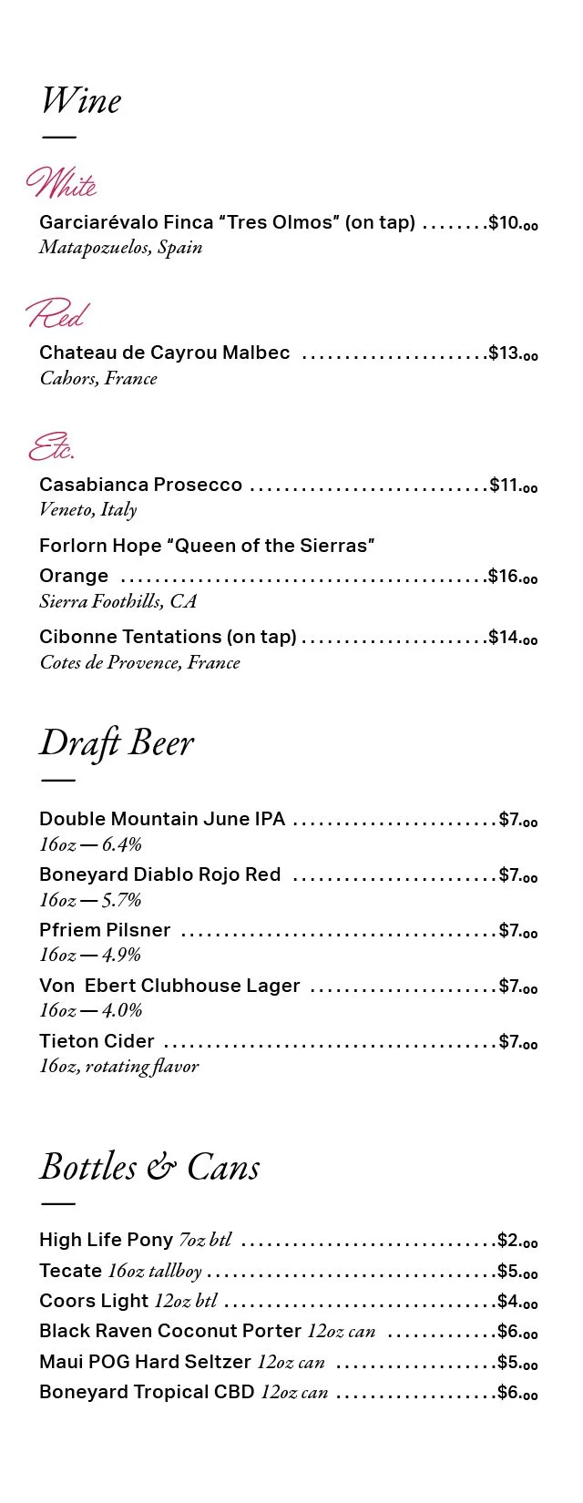 Menus — BAR JUNE